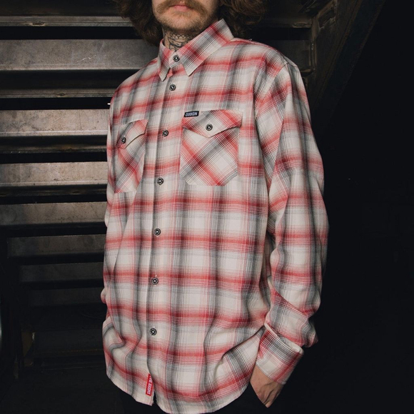 DIXXON | Shirts | Dixxon X The Bronx Flannel Shirt Red Gray Cream Plaid ...